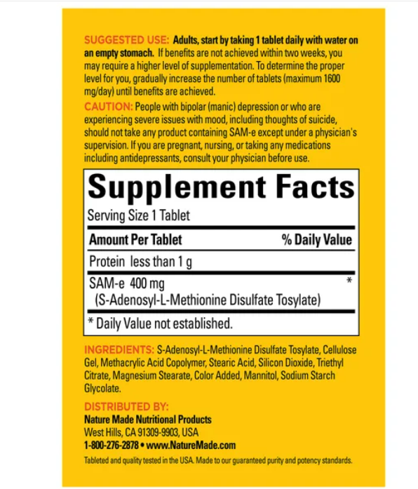 SAM-e Advanced 400 mg. Nature Made - 60 tabletas – Beauty Store Peru